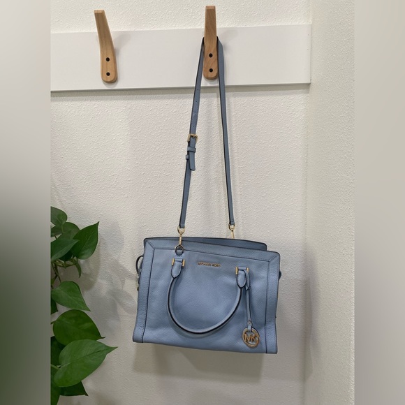Michael Kors | Bags | Large Michael Kors Baby Blue Purse Pebble Leather ...